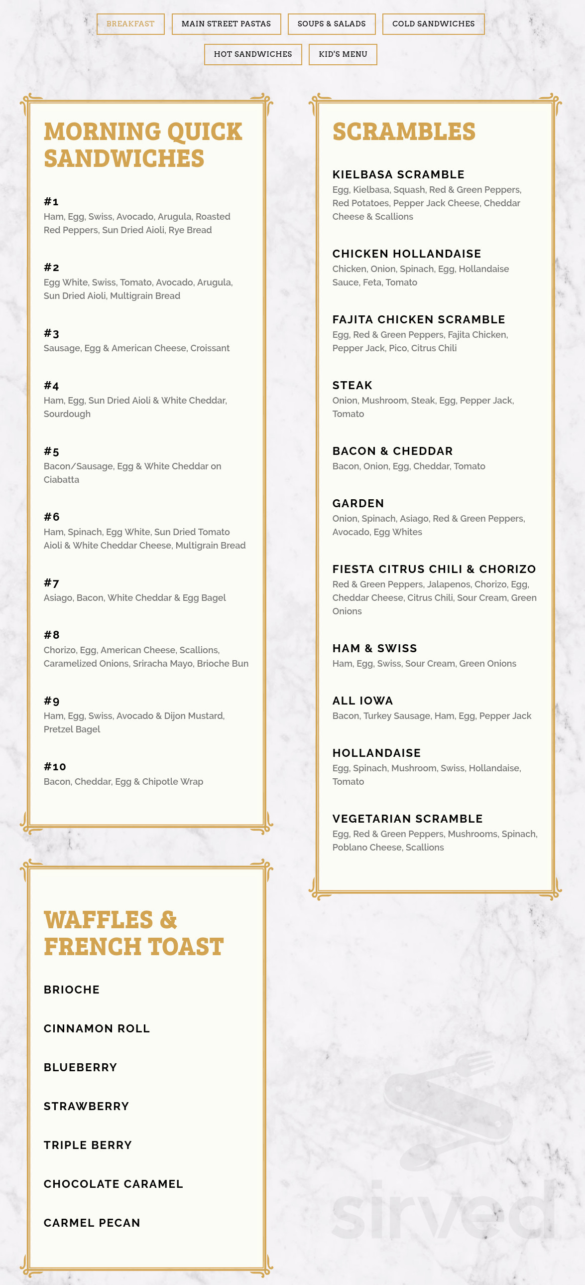 Main Street Cafe & Bakery menu in Ankeny, Iowa, USA