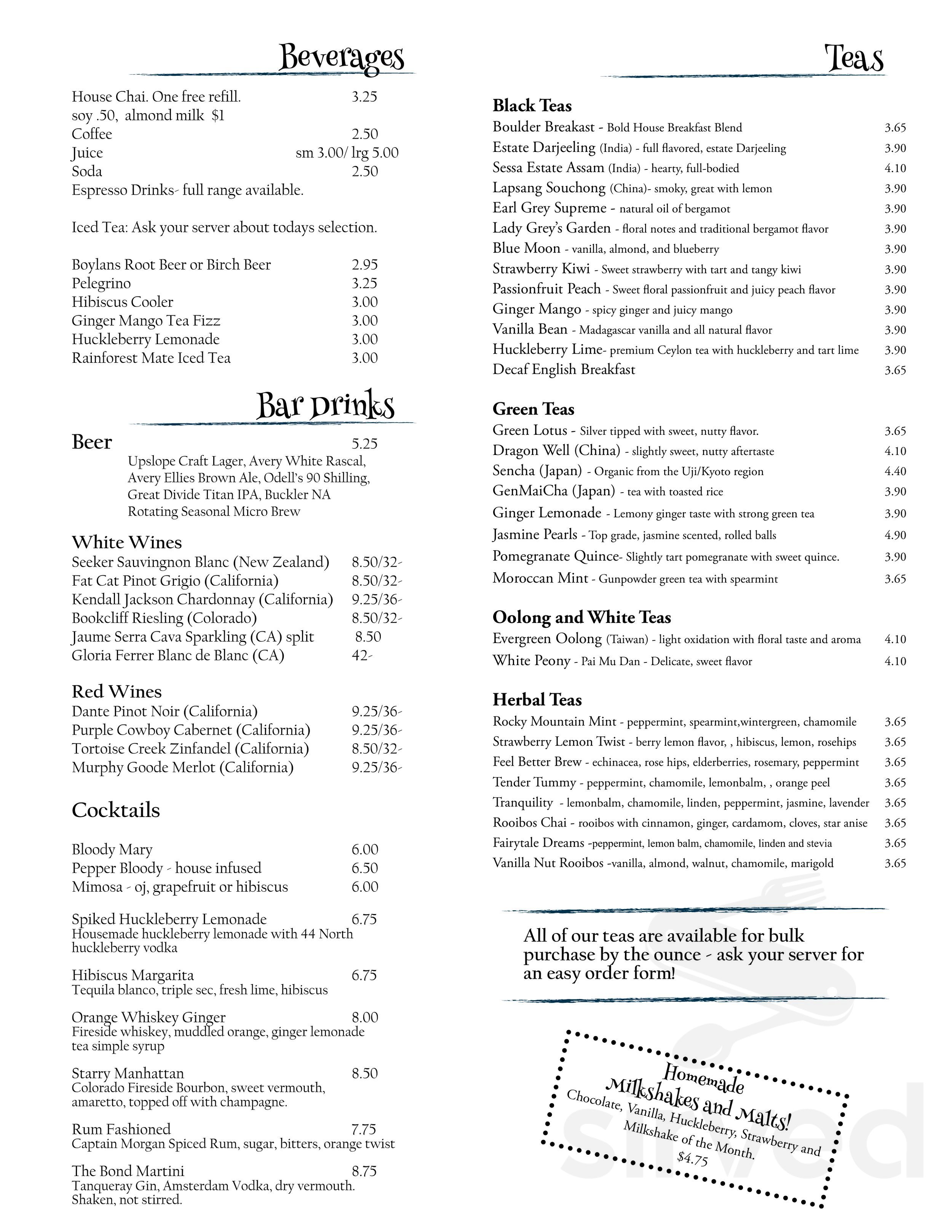 The Huckleberry menu in Louisville, Colorado, USA