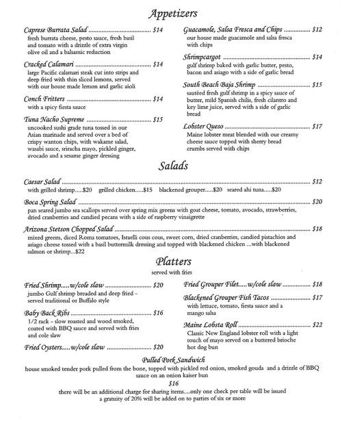 South Beach Bar & Grille menu in Boca Grande, Florida, USA