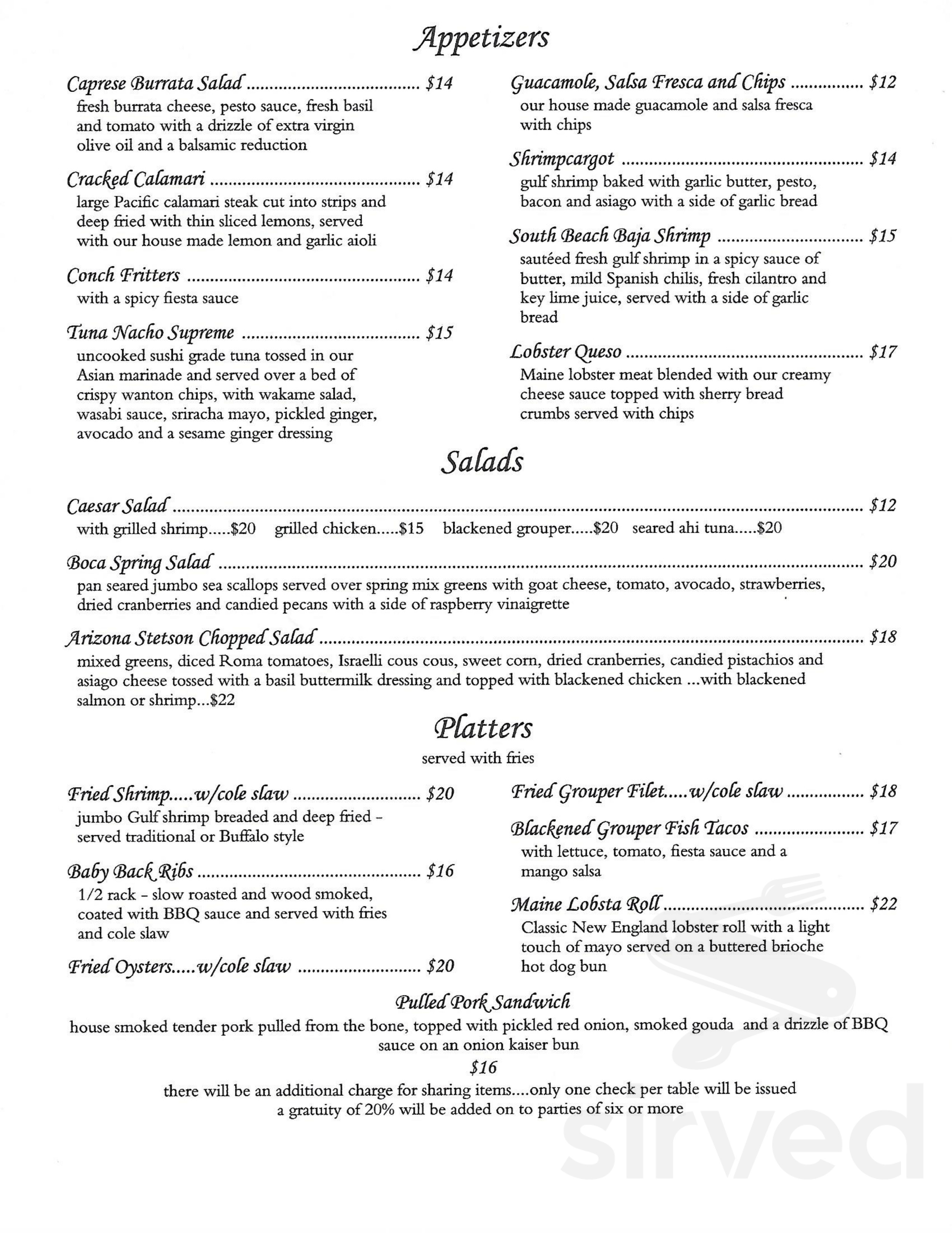 South Beach Bar & Grille menu in Boca Grande, Florida, USA