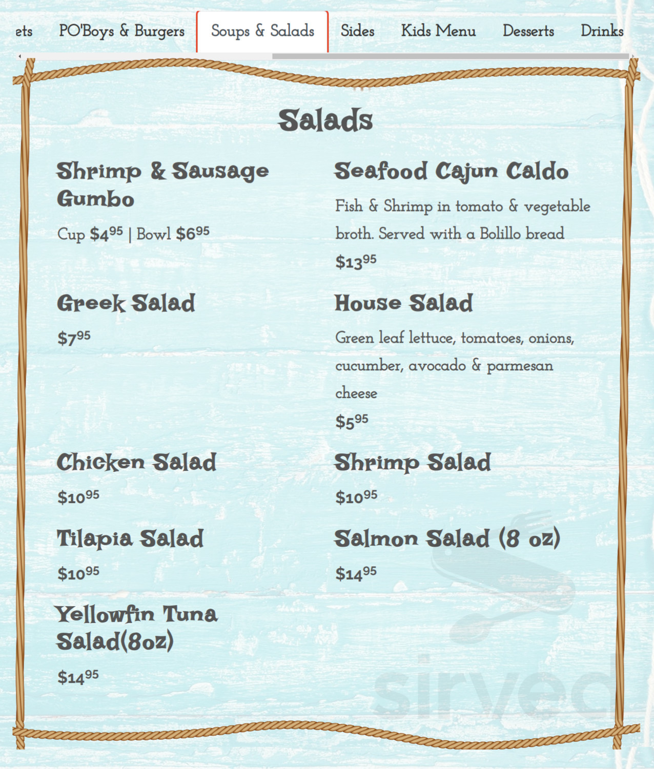 Fish N Tails Oyster Bar menu in Plano, Texas, USA