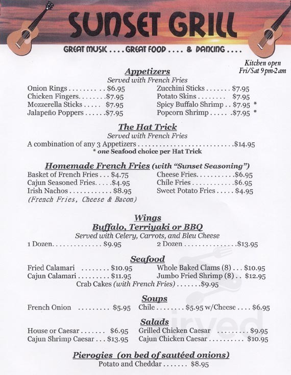 Sunset Grill menu in Seaford, New York, USA