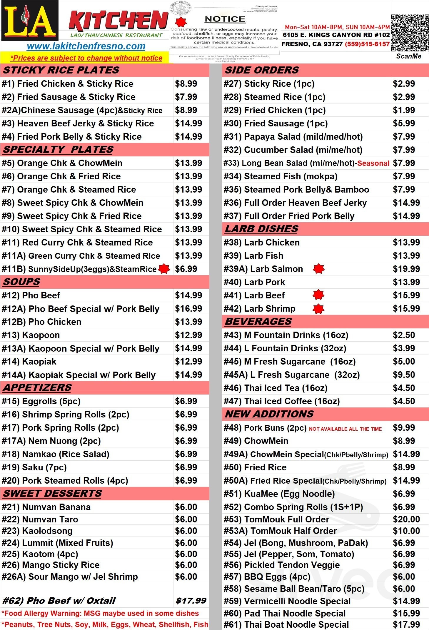 LA Kitchen menu in Fresno, California, USA