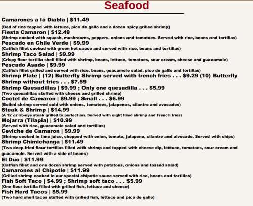El Presidente Mexican Restaurant menu in Augusta, Georgia, USA