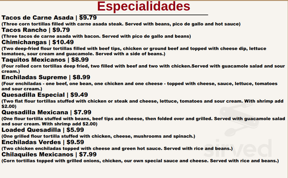 El Presidente Mexican Restaurant menus in Augusta, Georgia, United States