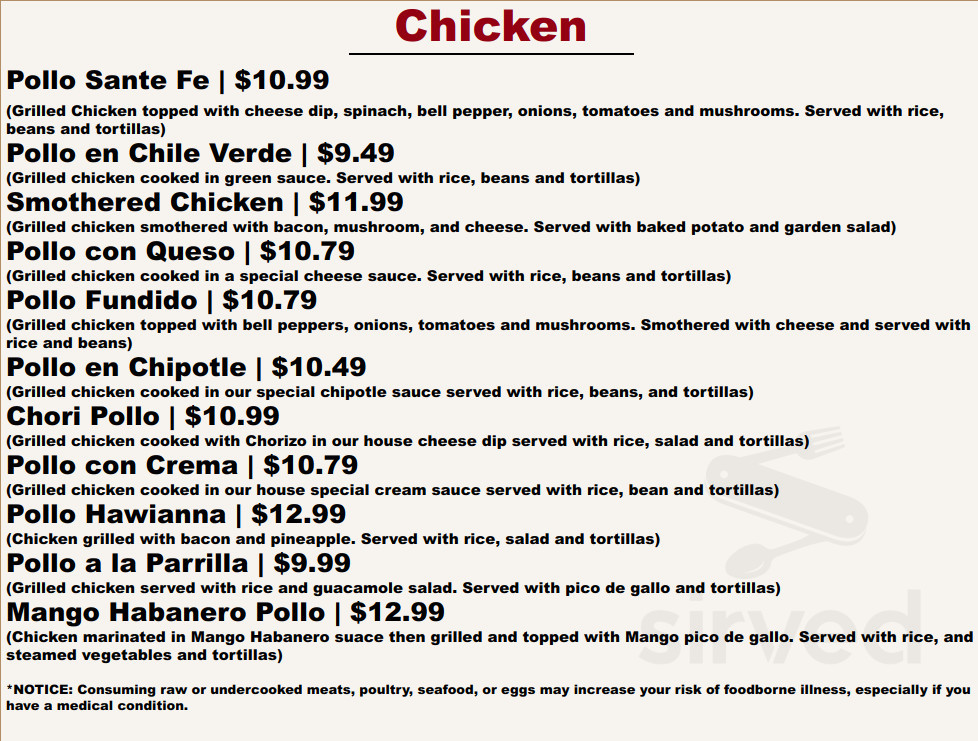 El Presidente Mexican Restaurant menu in Augusta, Georgia, USA