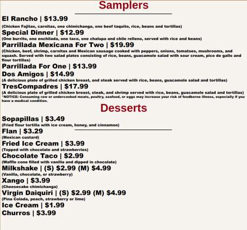 El Presidente Mexican Restaurant menu in Augusta, Georgia, USA