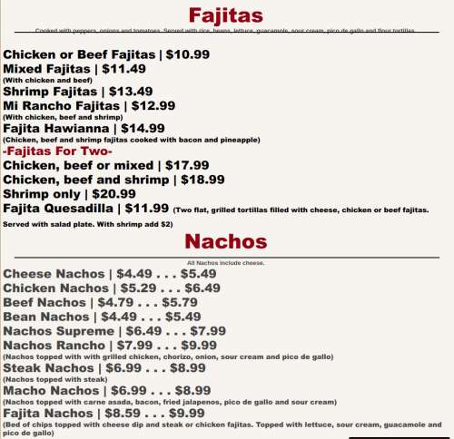 El Presidente Mexican Restaurant menu in Augusta, Georgia, USA