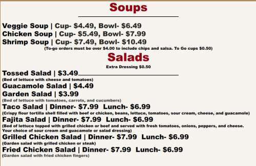 El Presidente Mexican Restaurant menu in Augusta, Georgia, USA