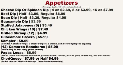 El Presidente Mexican Restaurant menu in Augusta, Georgia, USA