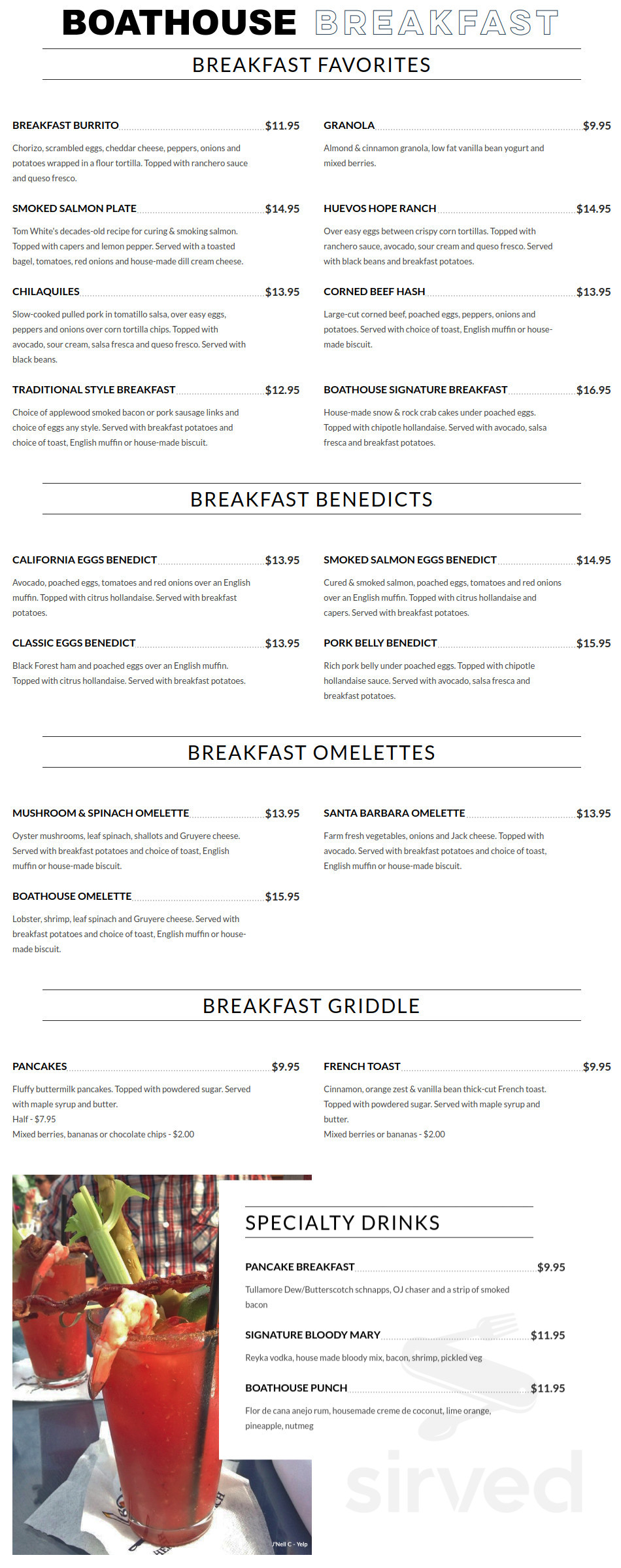 Boathouse at Hendry's Beach menu in Santa Barbara, California, USA