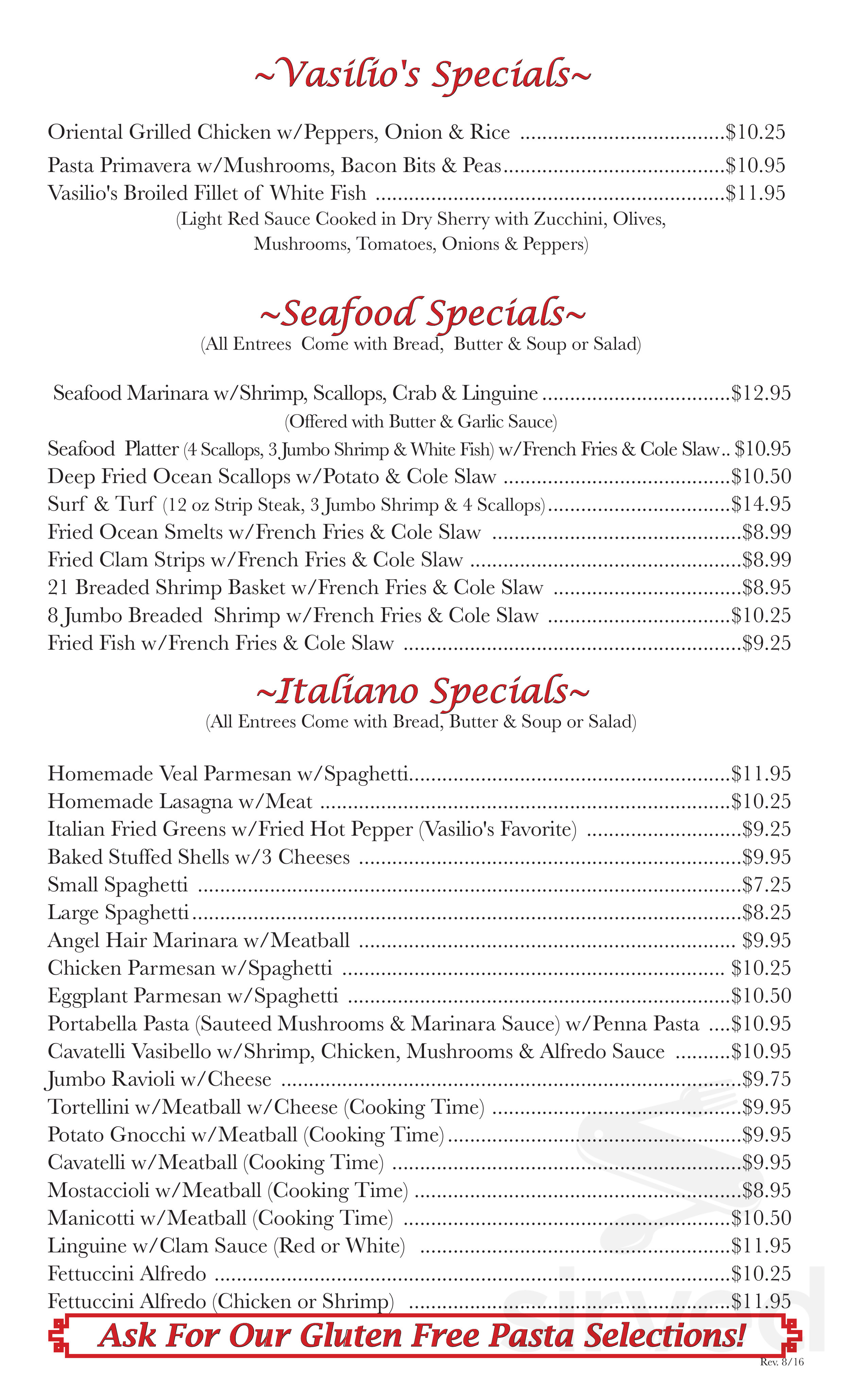 Menu - Cortland OH's Vasilio's Restaurant & Pizzeria | Sirved