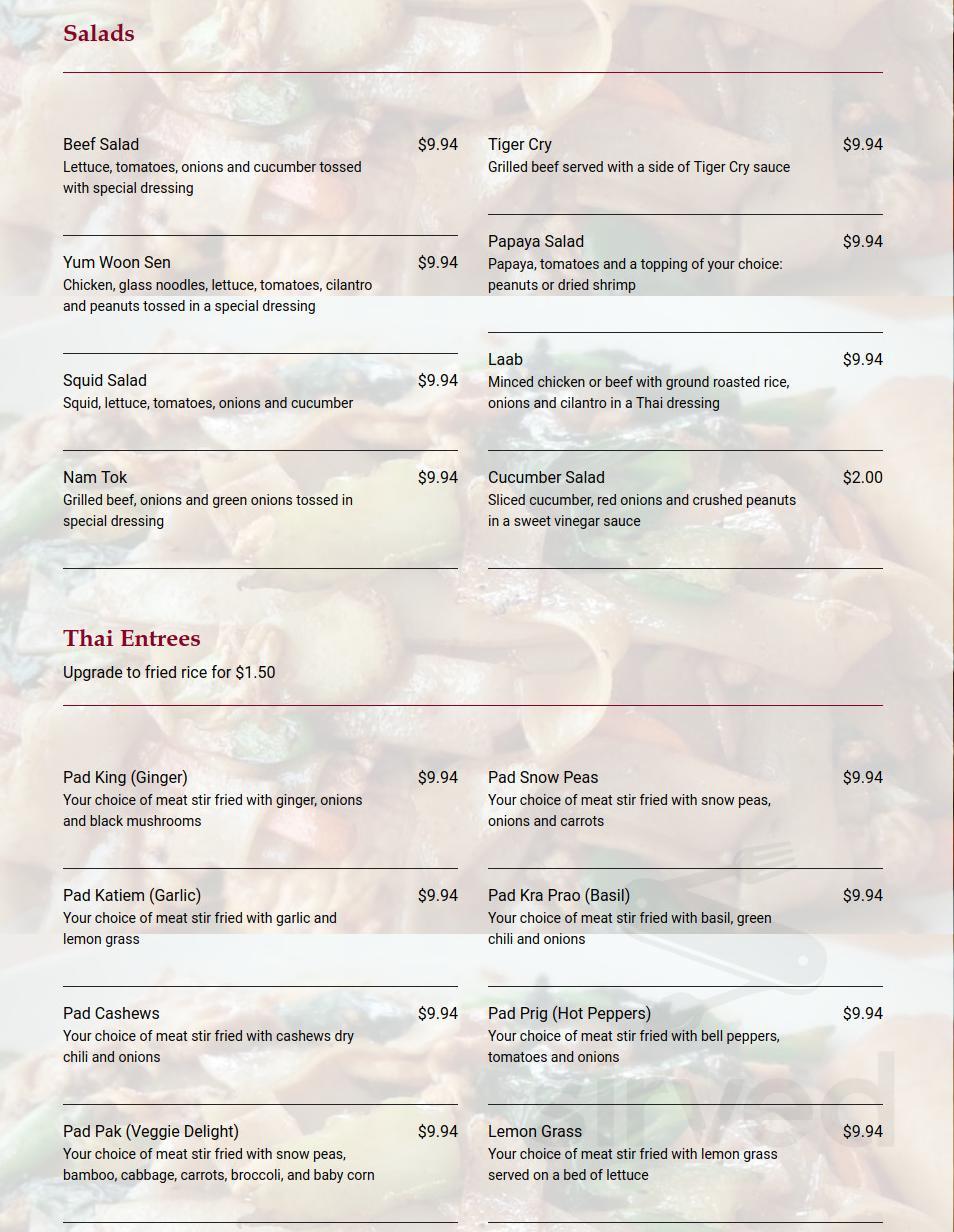 Menu - San Antonio TX's Thai Hut Restaurant | Sirved