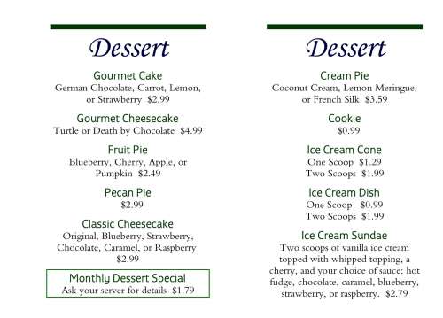 Millstone Family Restaurant menu in Milbank, South Dakota, USA