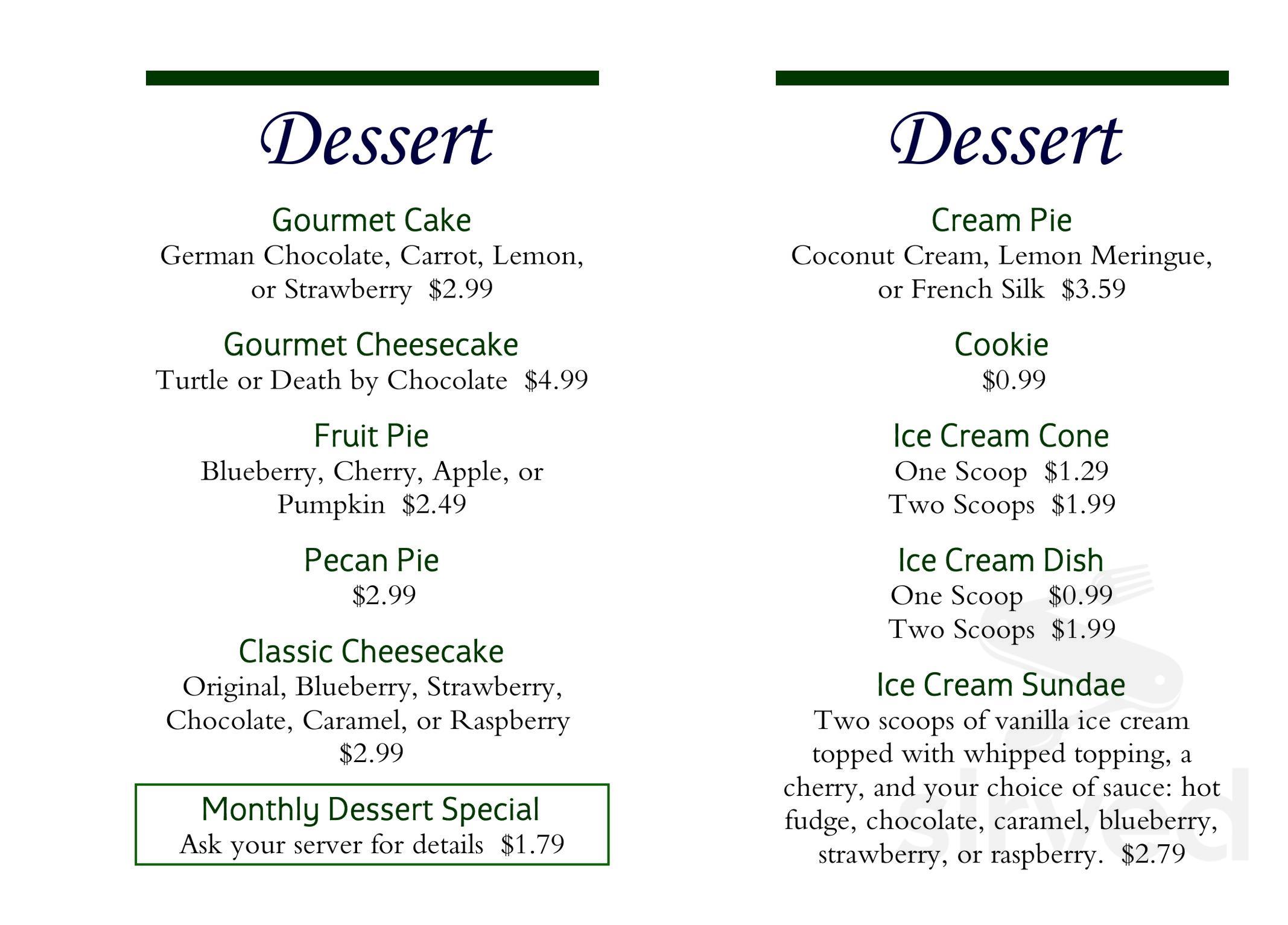 Millstone Family Restaurant menu in Milbank, South Dakota, USA