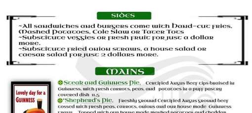 Menu for Celtic Monkey Irish Pub and Grill in Wilmington, NC | Sirved