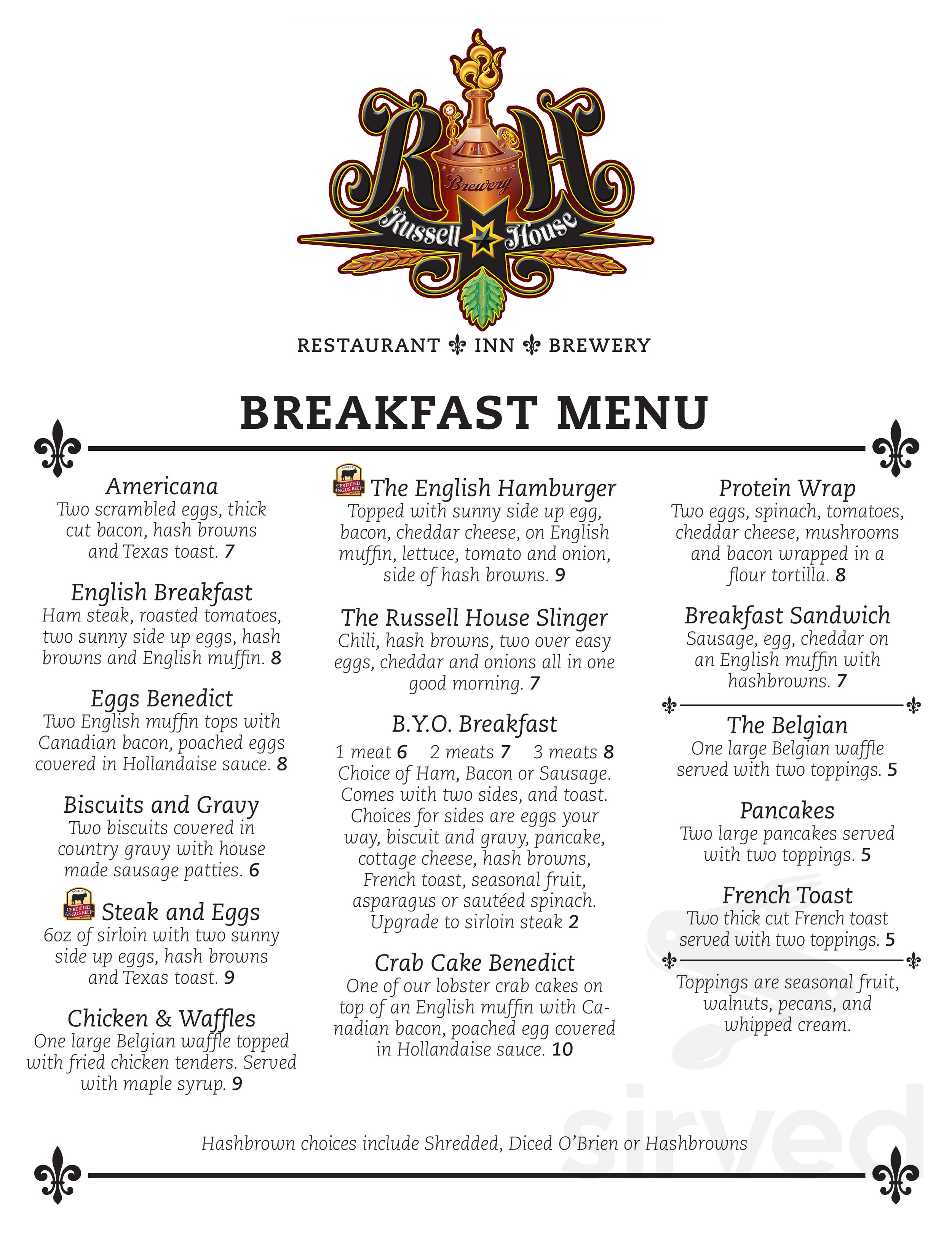 The Russell House Restaurant Inn and Brewery menu in Hillsboro ...