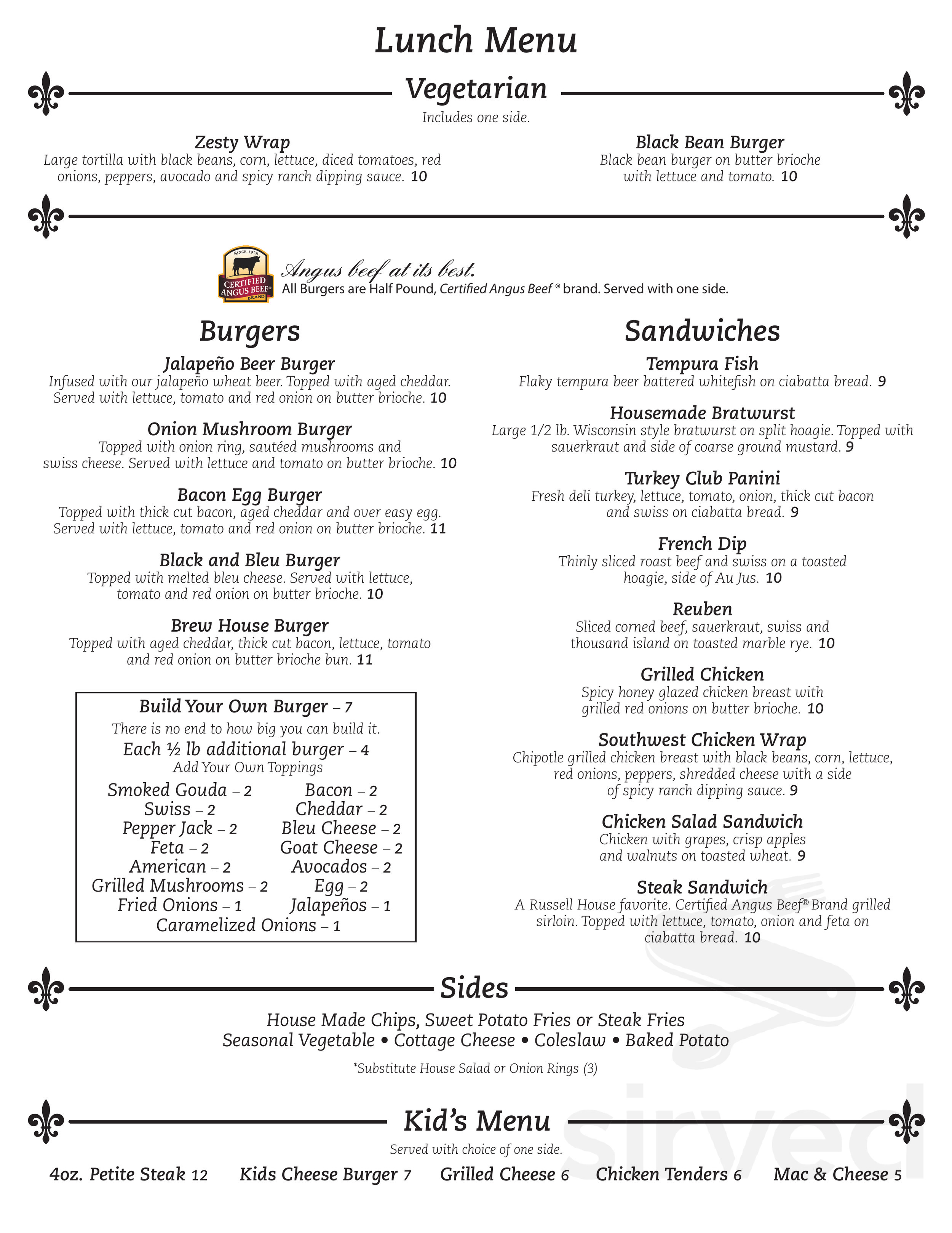 The Russell House Restaurant Inn and Brewery menu in Hillsboro ...