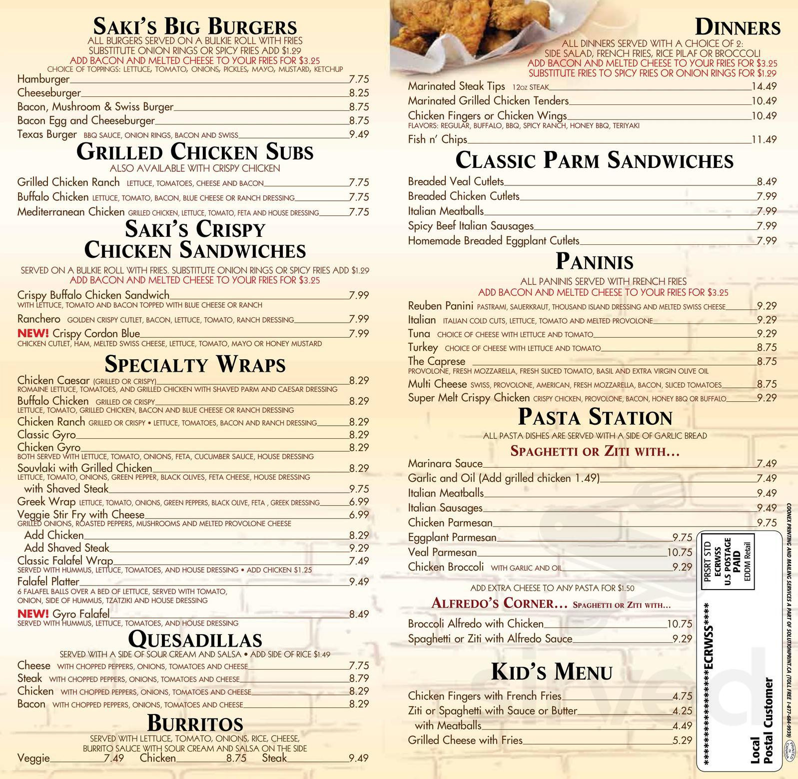 Saki's Pizzeria menu in Cumberland, Rhode Island, USA