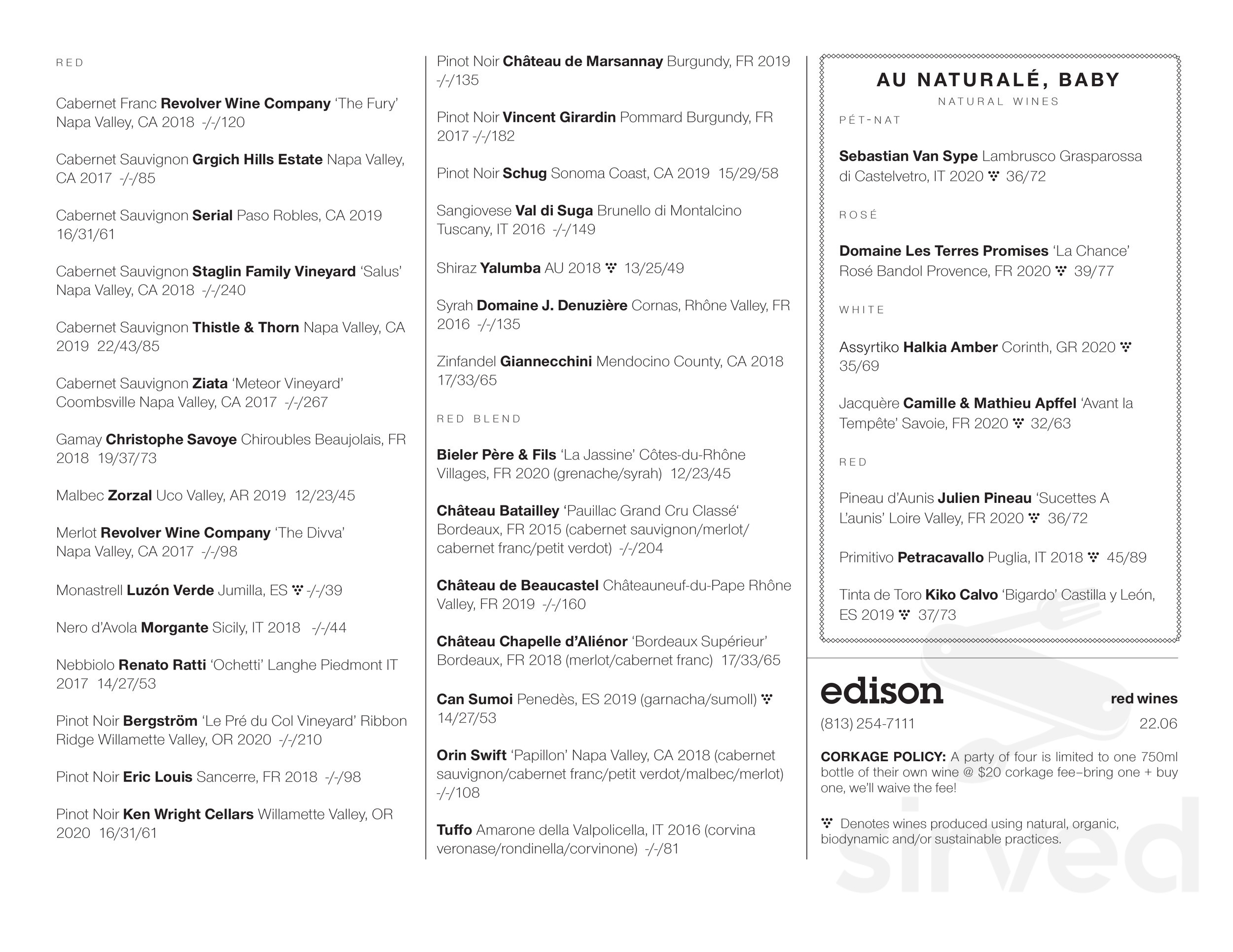 Edison: Food+Drink Lab menu in Tampa, Florida, USA