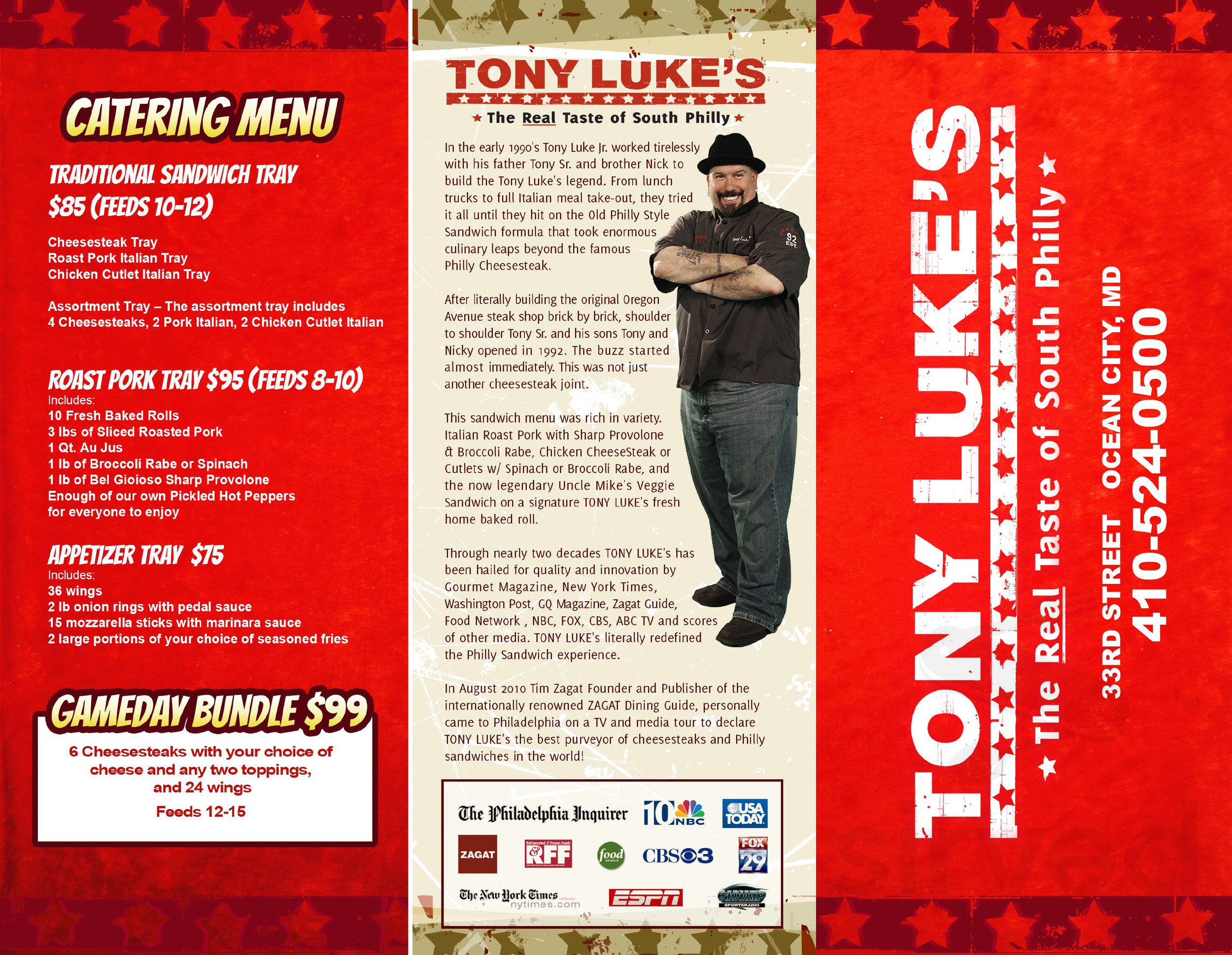Tony Luke's menu in Ocean City, Maryland, USA