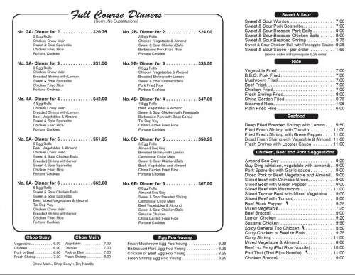 China Garden menu in Tottenham, Ontario, Canada