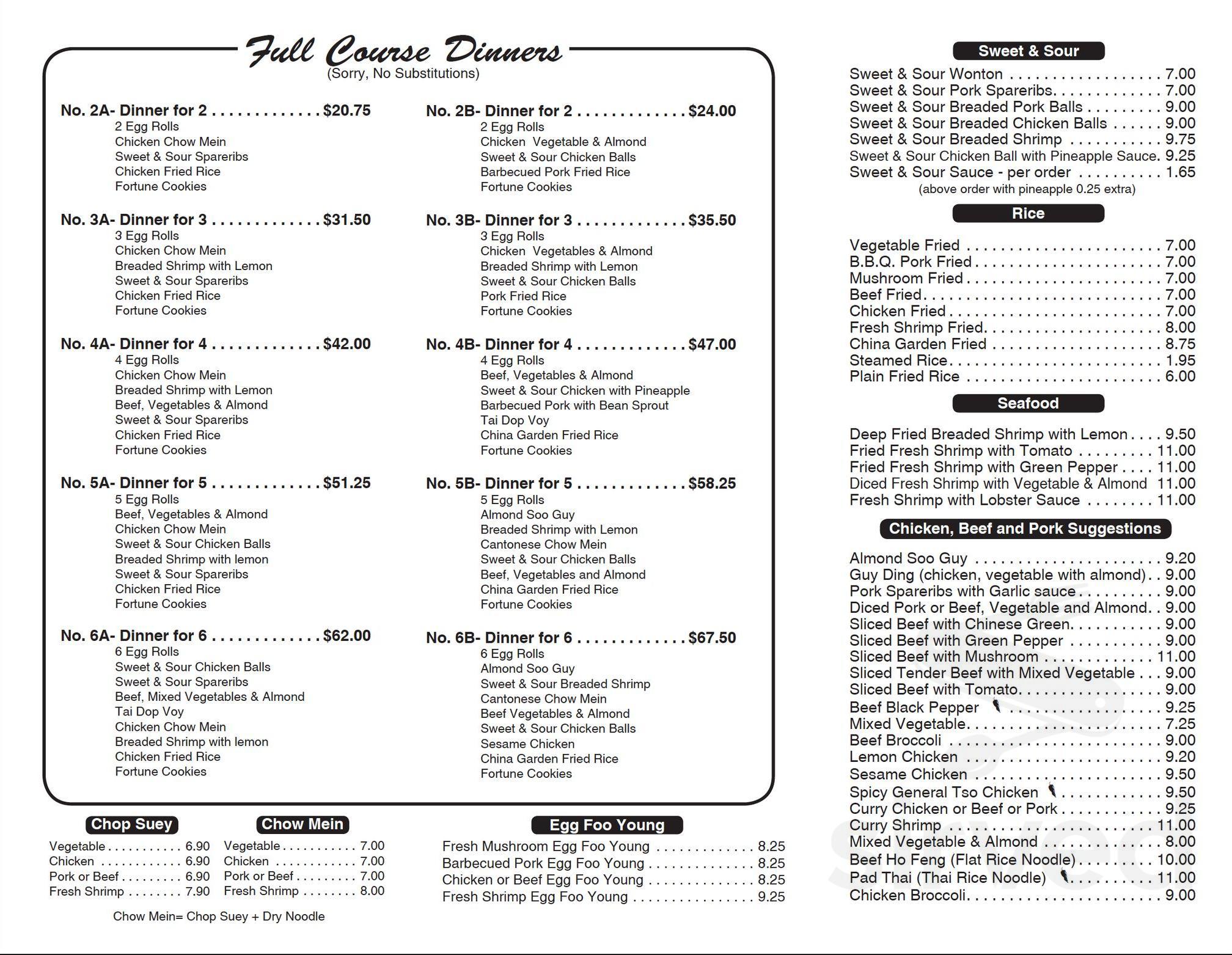 China Garden menus in Tottenham, Ontario, Canada