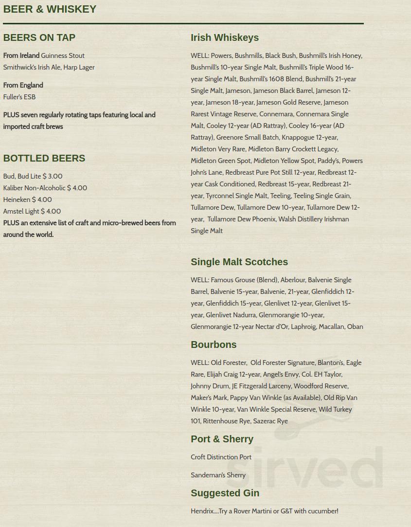 Menu - Louisville KY's The Irish Rover | Sirved