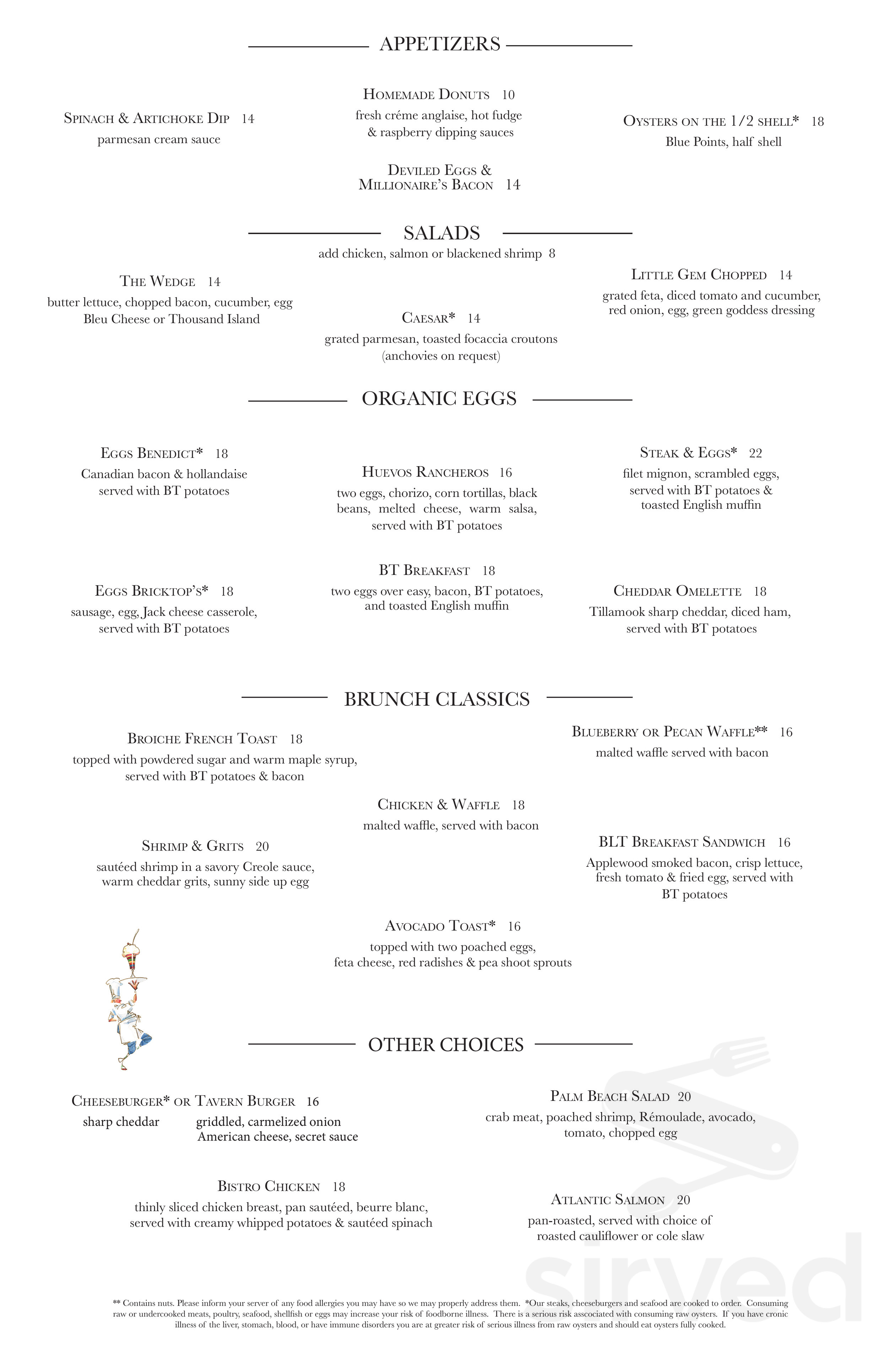 BrickTop's menu in Nashville, Tennessee, USA