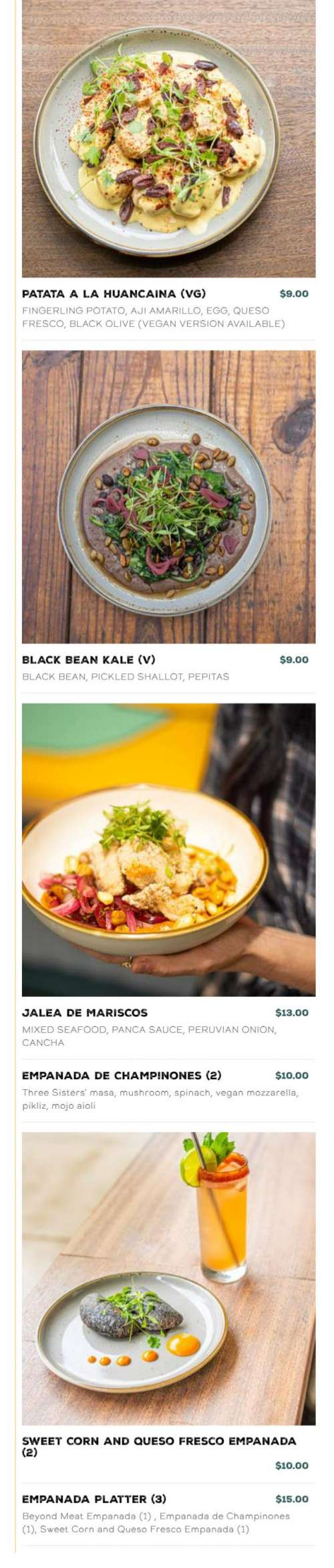 Mestizo menu in Portland, Oregon, USA