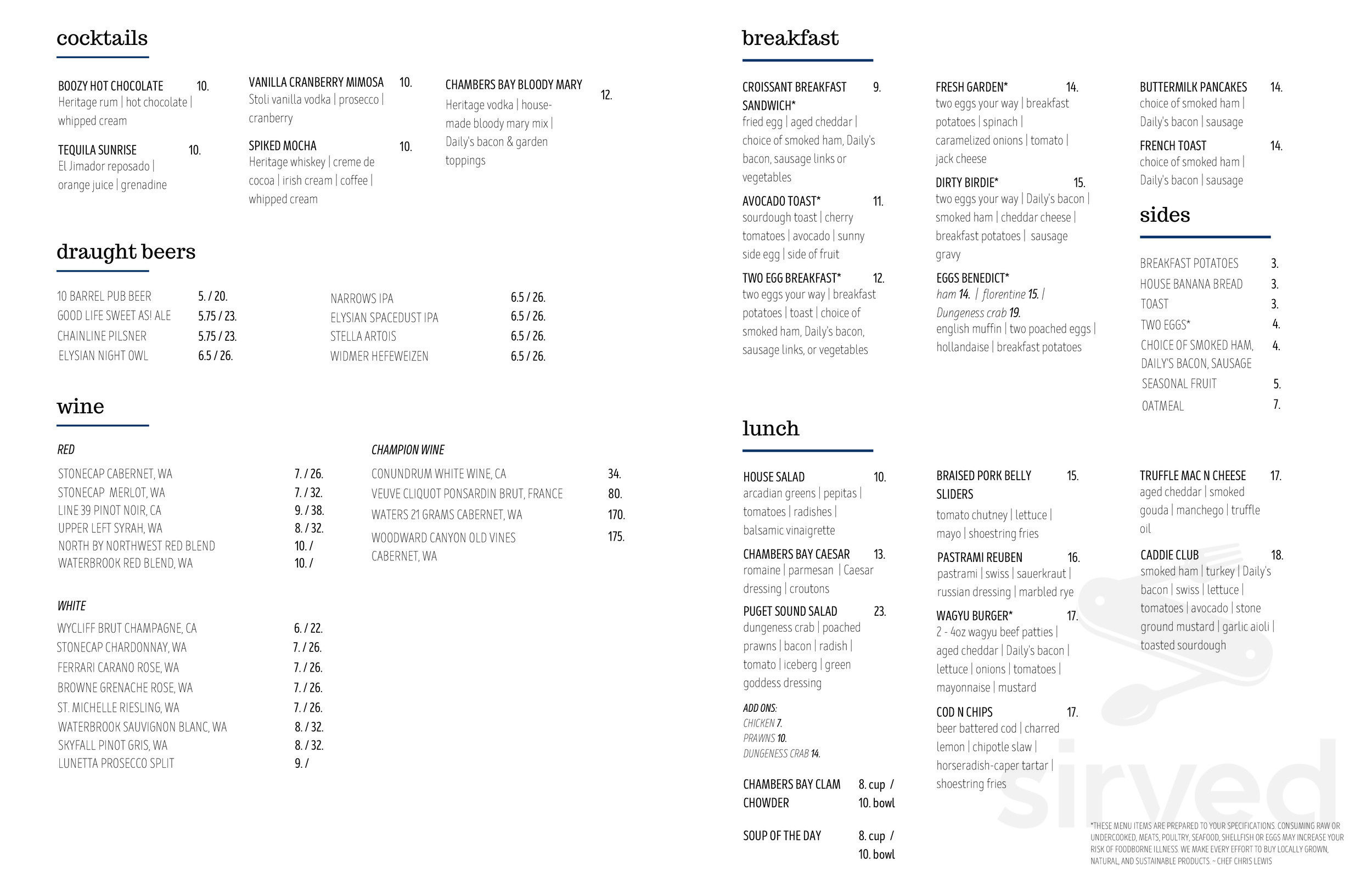 Chambers Bay Grill menus in University Place, Washington, United States