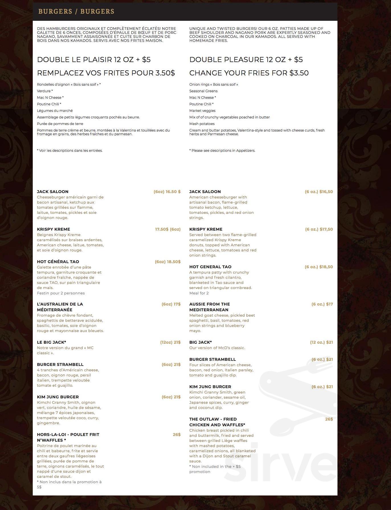 Jack Saloon menus in Laval, Quebec, Canada