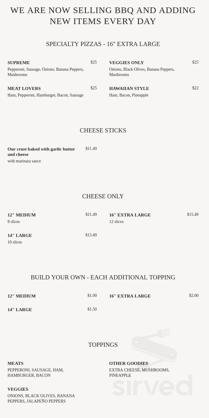 Fort Morgan Pizza menus in Gulf Shores, Alabama, United States