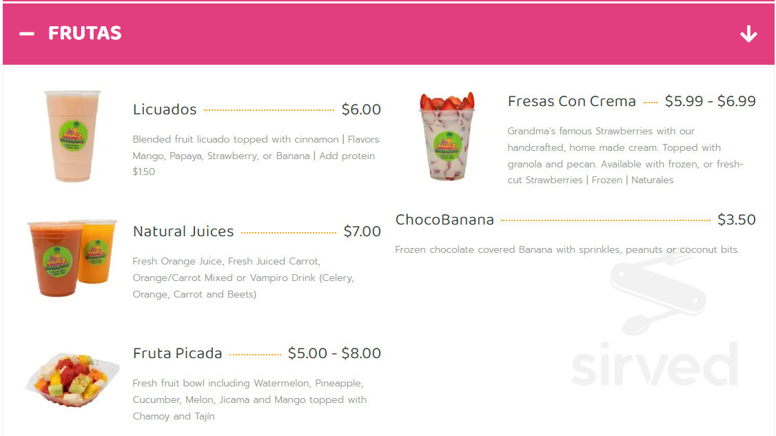 Raspa2 Jalisco menu in Scottsdale, Arizona, USA
