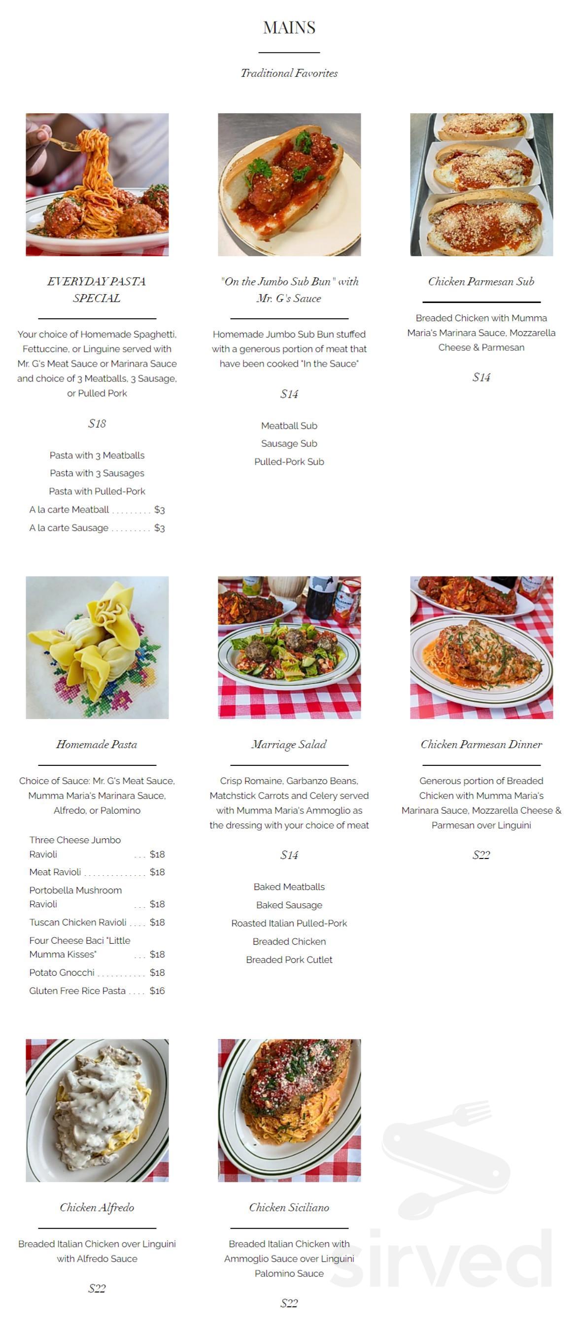 Mumma Maria's House menu in Detroit, Michigan, USA