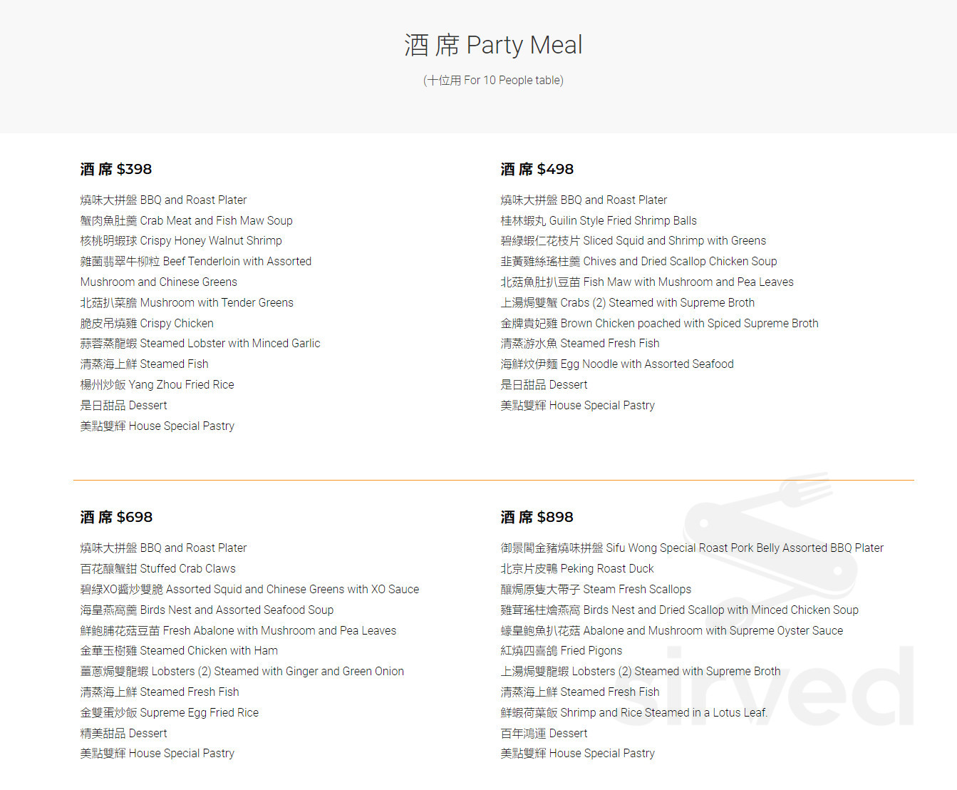 Sifu Wong Kitchen menu in Sunnyvale, California, USA