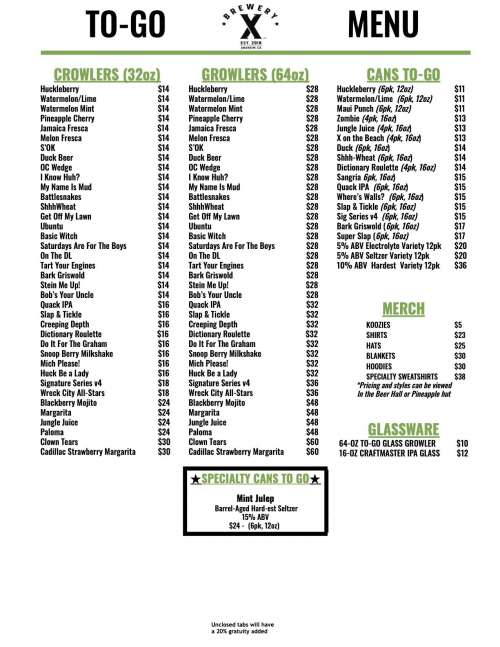 Pizza X menu in Anaheim, California, USA