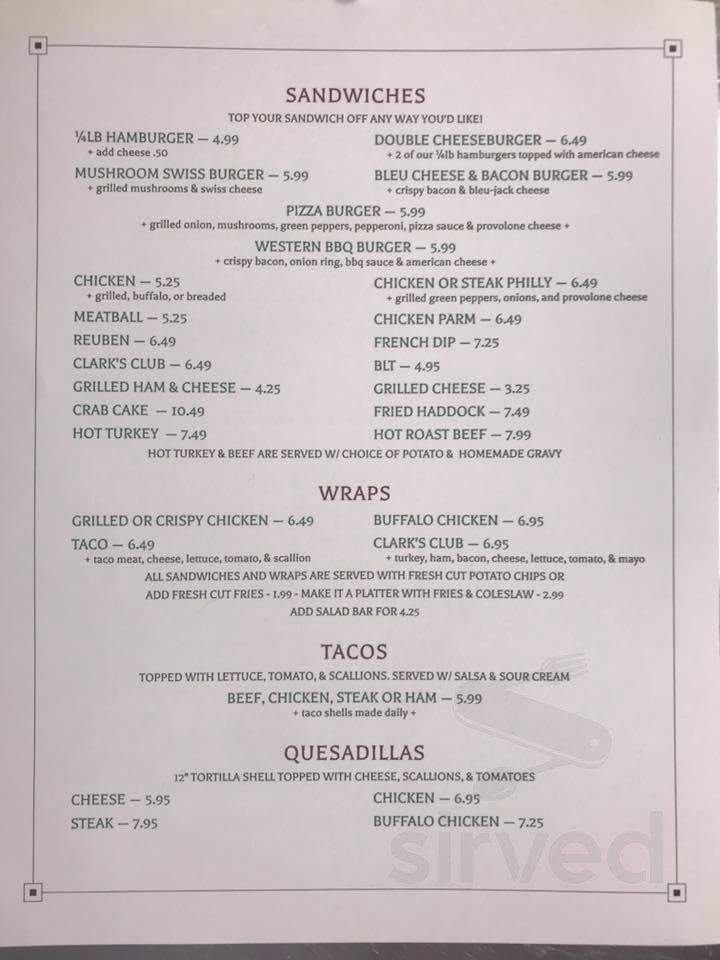 Clark Powells Restaurant and Bar menu in Ebensburg, Pennsylvania, USA