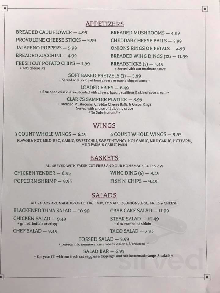 Clark Powells Restaurant and Bar menu in Ebensburg, Pennsylvania, USA