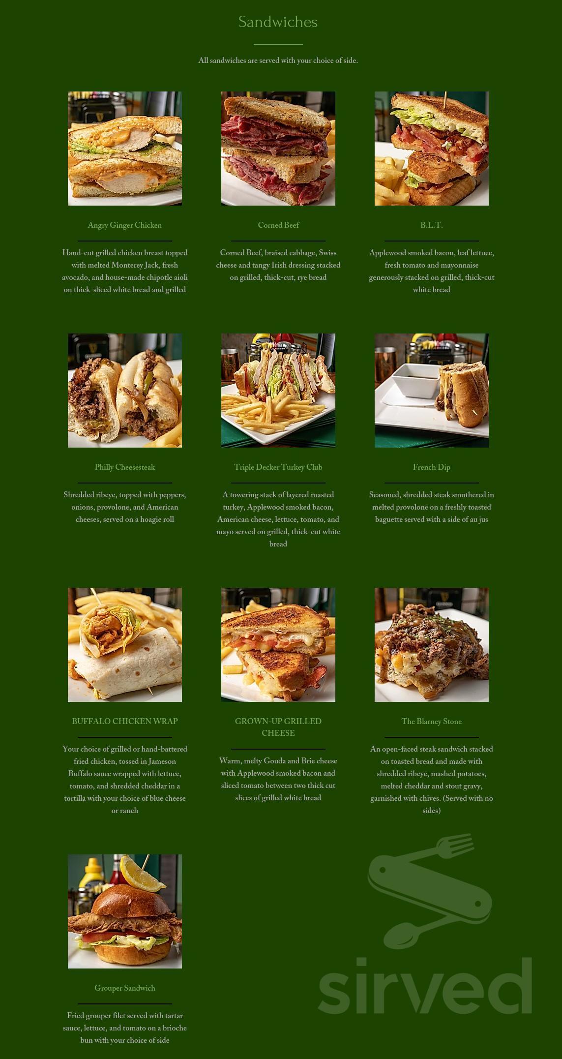 Angry Ginger Irish Pub menu in Jacksonville, North Carolina, USA