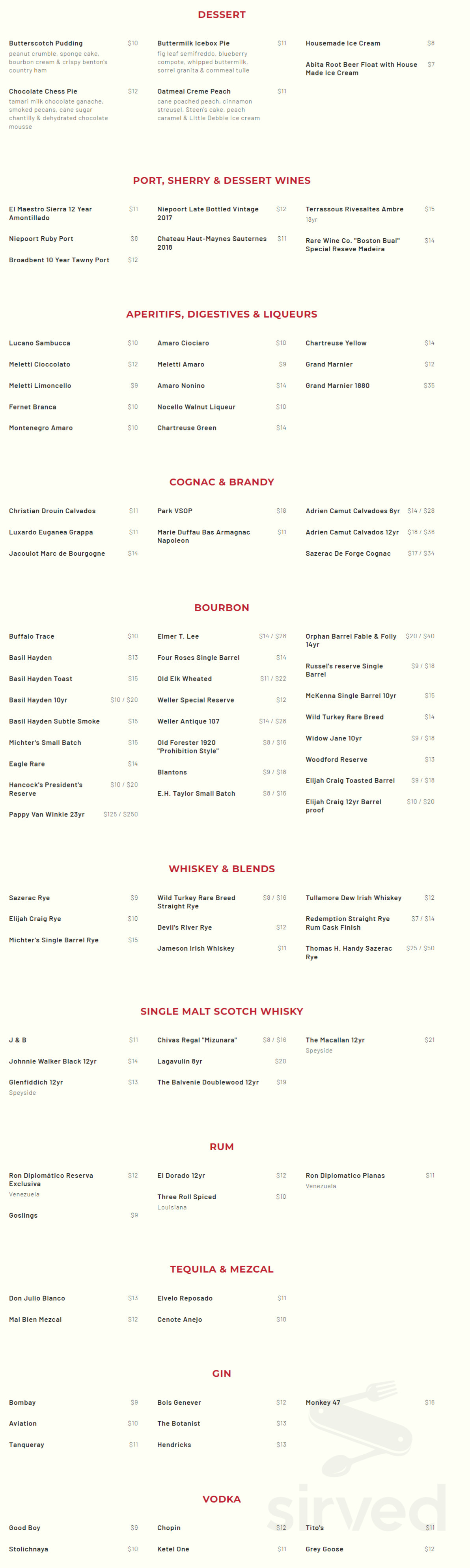 La Petite Grocery menu in New Orleans, Louisiana, USA