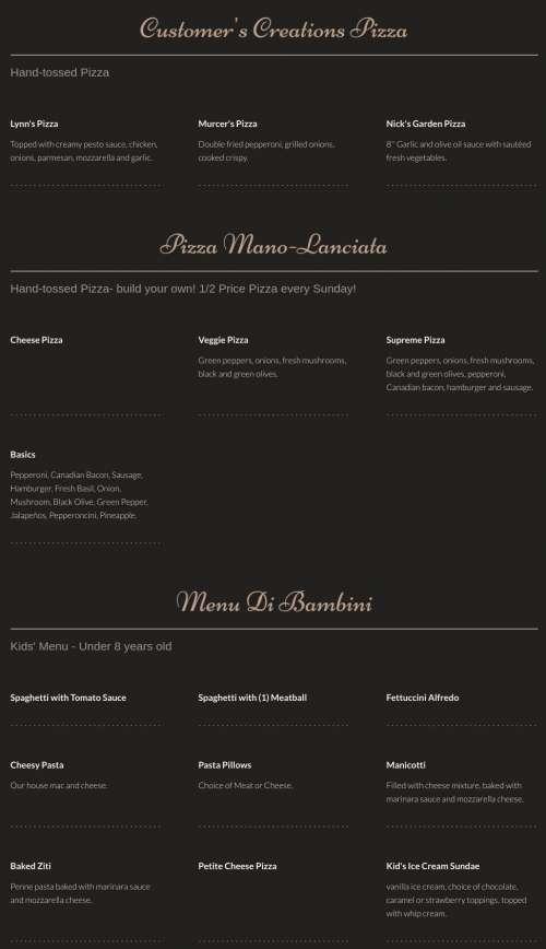 Othello's menu in Edmond, Oklahoma, USA