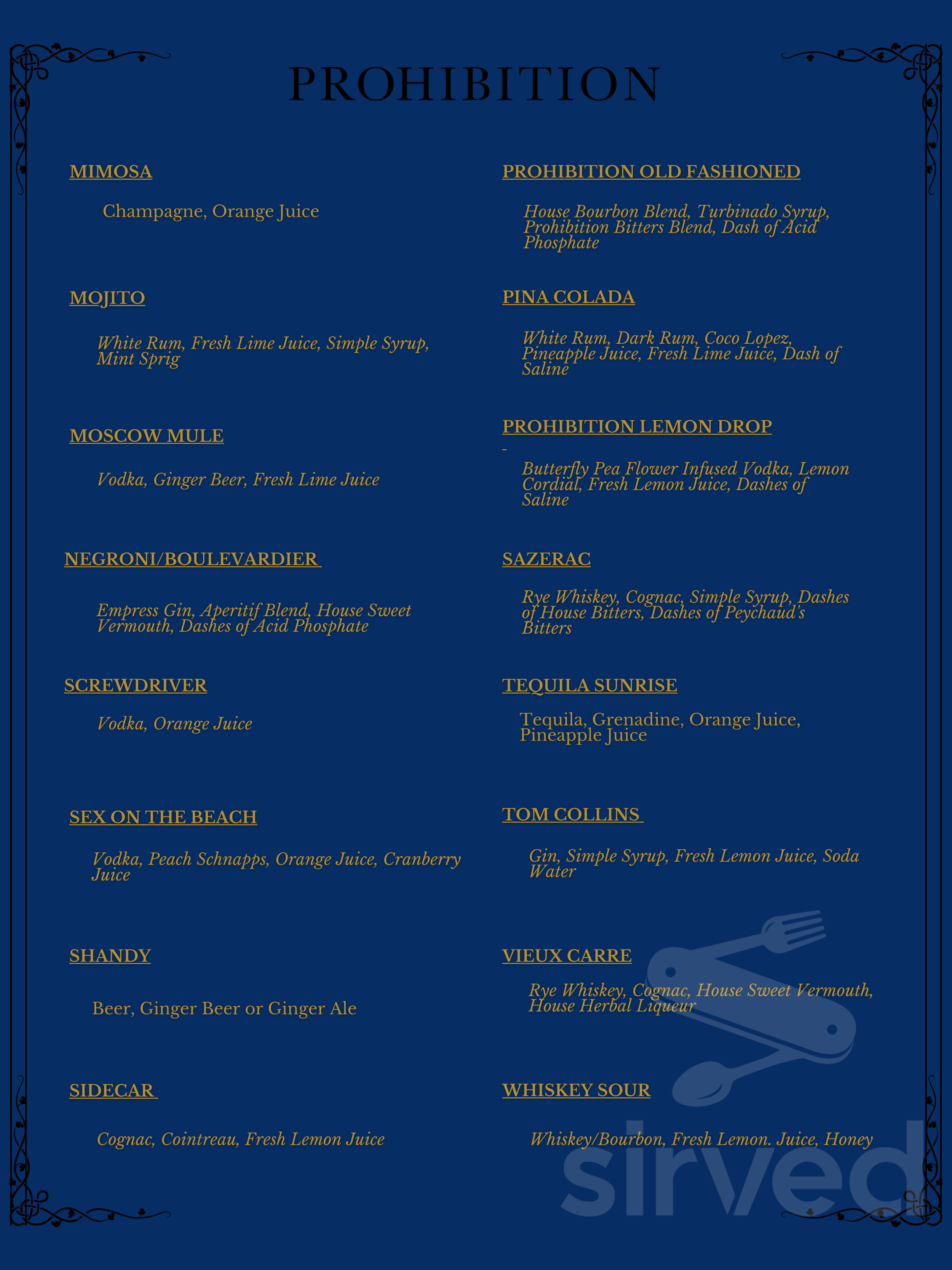 Prohibition menu in Fort Smith, Arkansas, USA