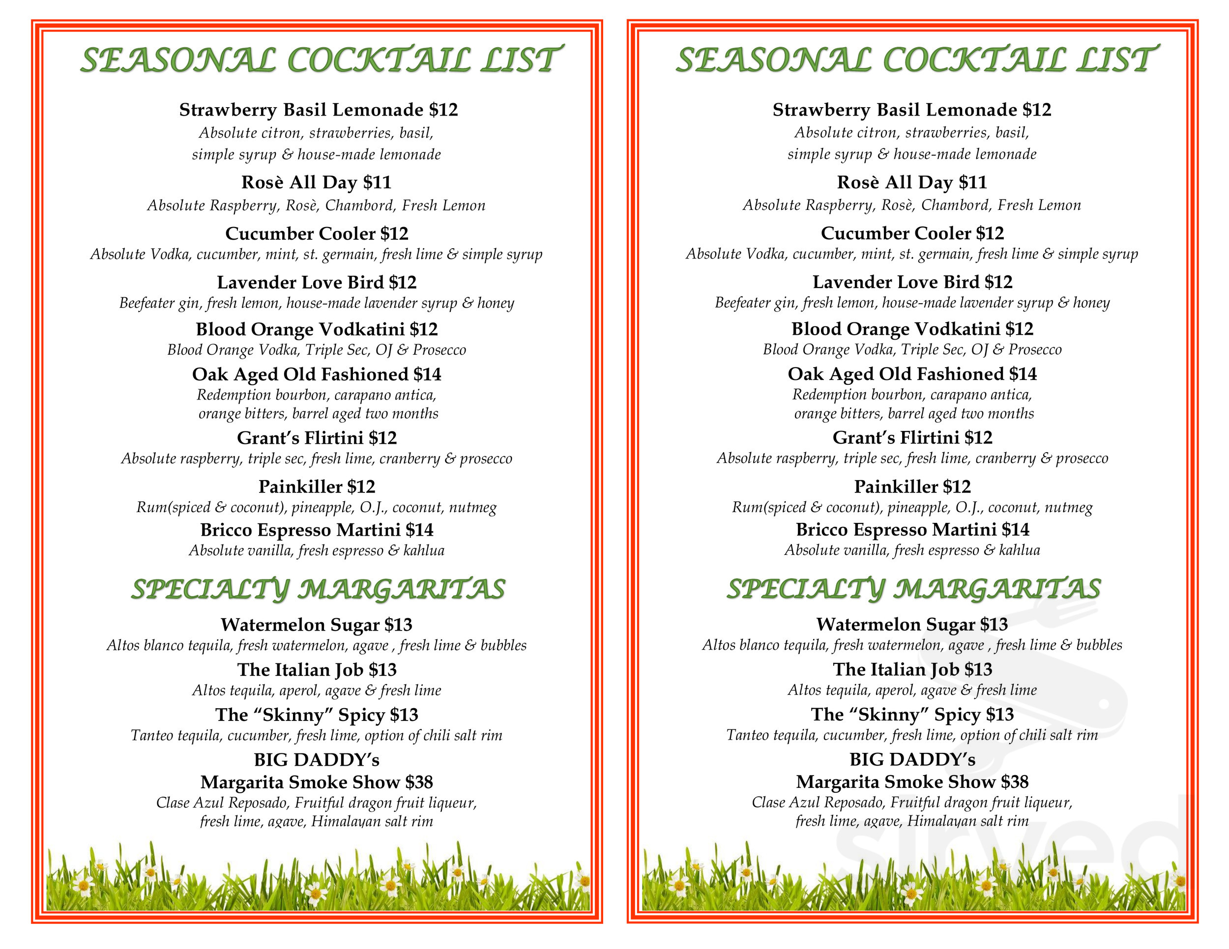 Menu for Restaurant Bricco in West Hartford, CT | Sirved