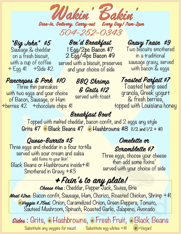 Menu - New Orleans LA's Wakin' Bakin' | Sirved
