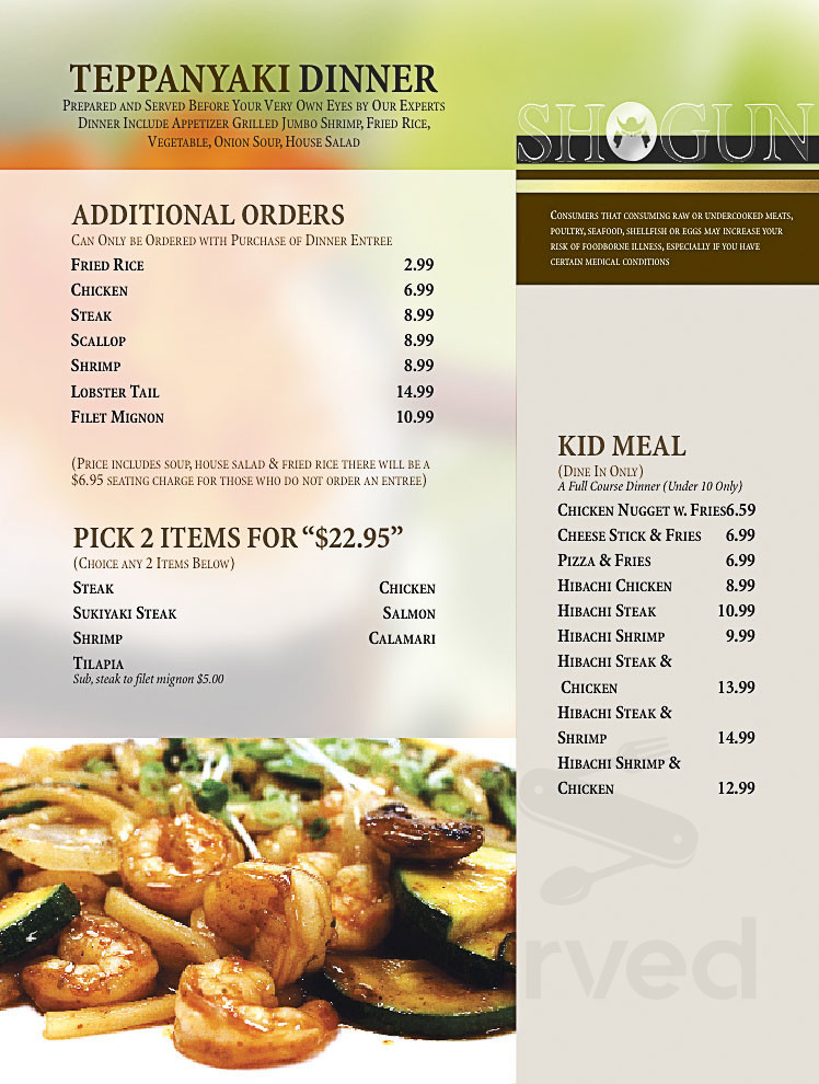 Shogun Japanese Steakhouse Of South County menus in St. Louis, Missouri ...