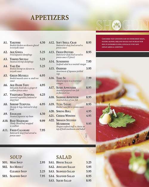 Shogun Japanese Steakhouse Of South County menu in St. Louis, Missouri, USA