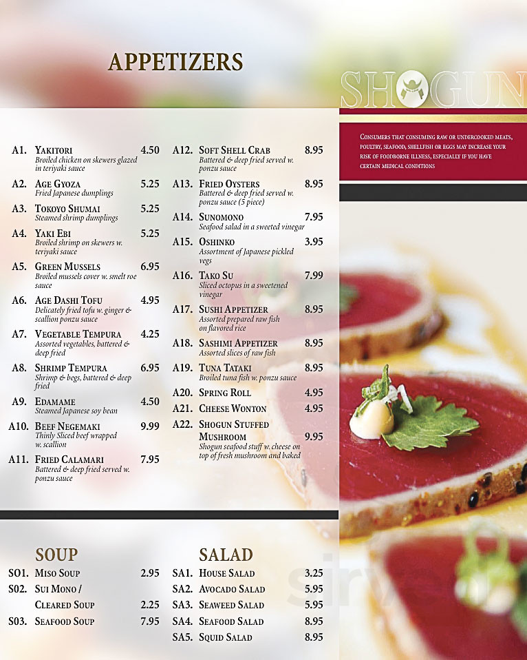 Shogun Japanese Steakhouse Of South County menus in St. Louis, Missouri ...