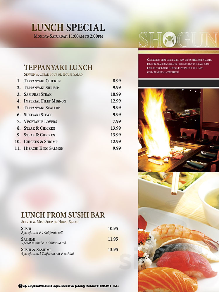 Menu for Shogun Japanese Steakhouse Of South County in St. Louis, MO ...