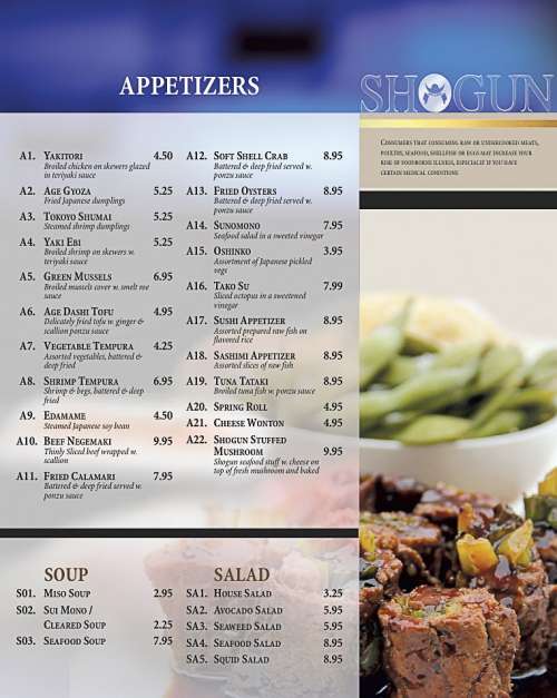 Shogun Japanese Steakhouse Of South County menu in St. Louis, Missouri, USA